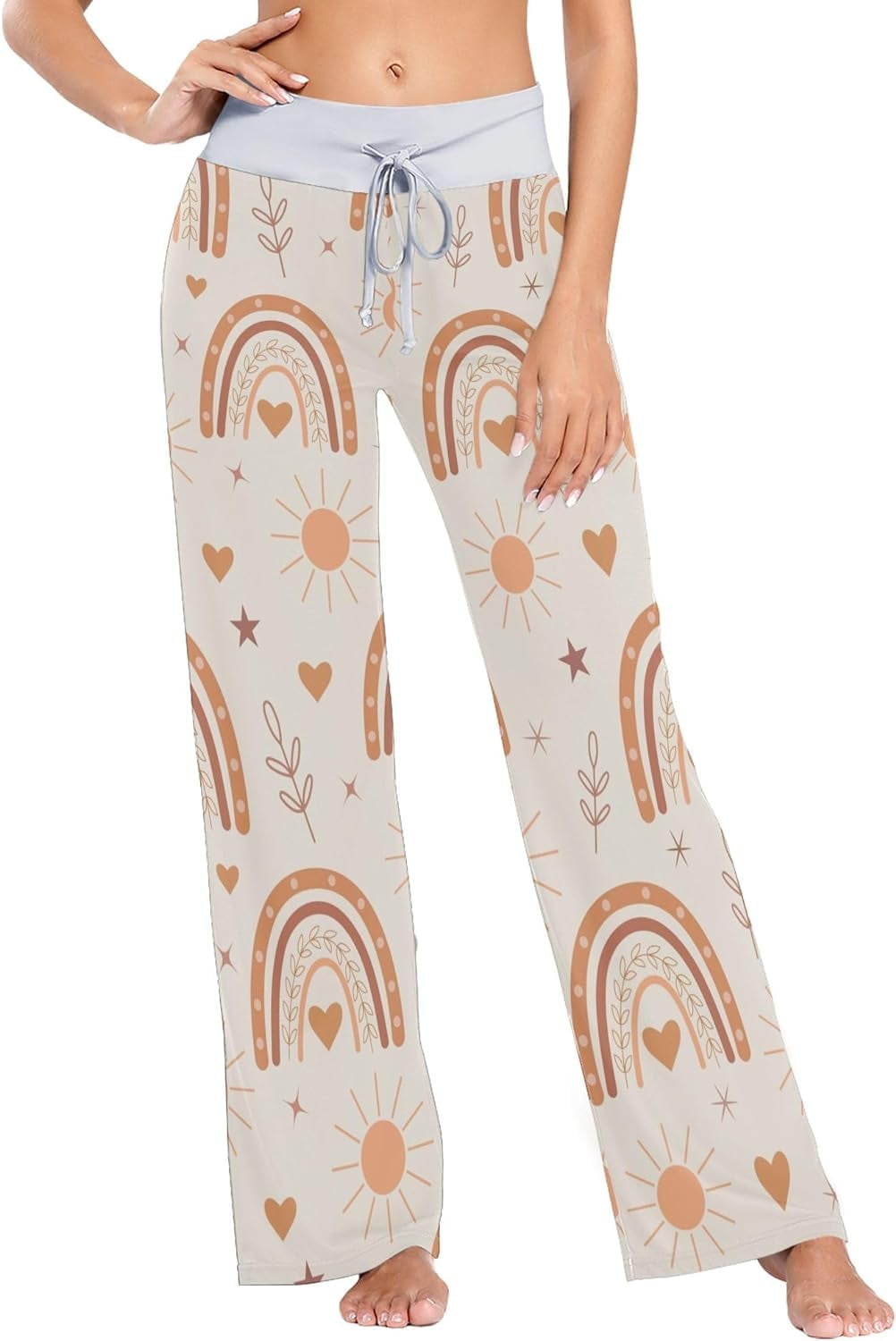 Women's Cute Boho Rainbow Sun Heart Star Pajama Pants, Casual Pajama ...