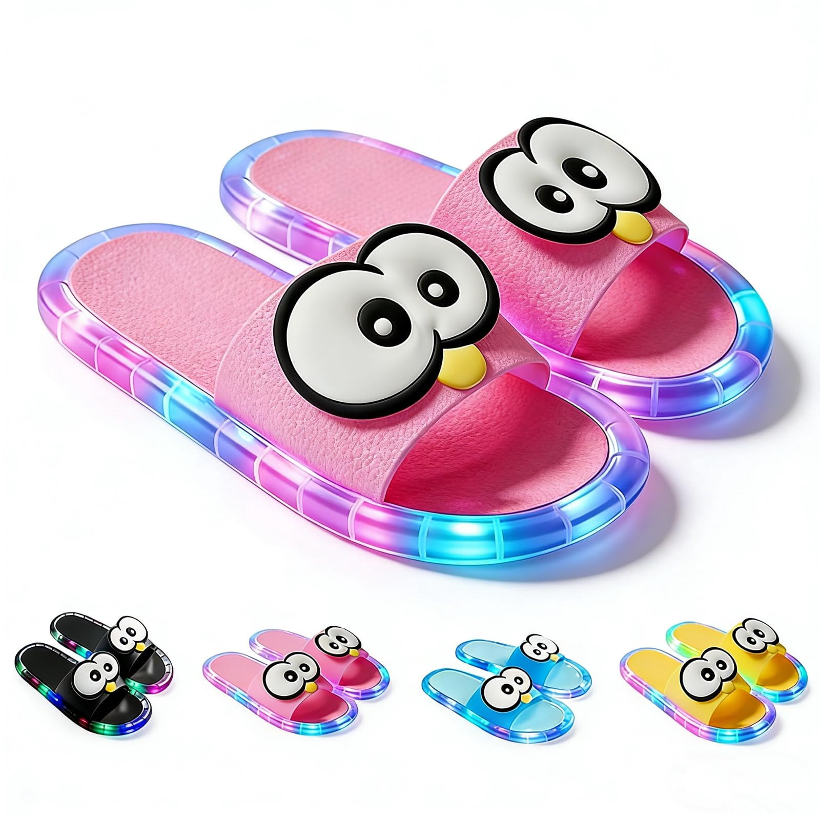 Women's Cute Cartoon Eyes Motion Sensor LED Light Up Slippers Indoor ...