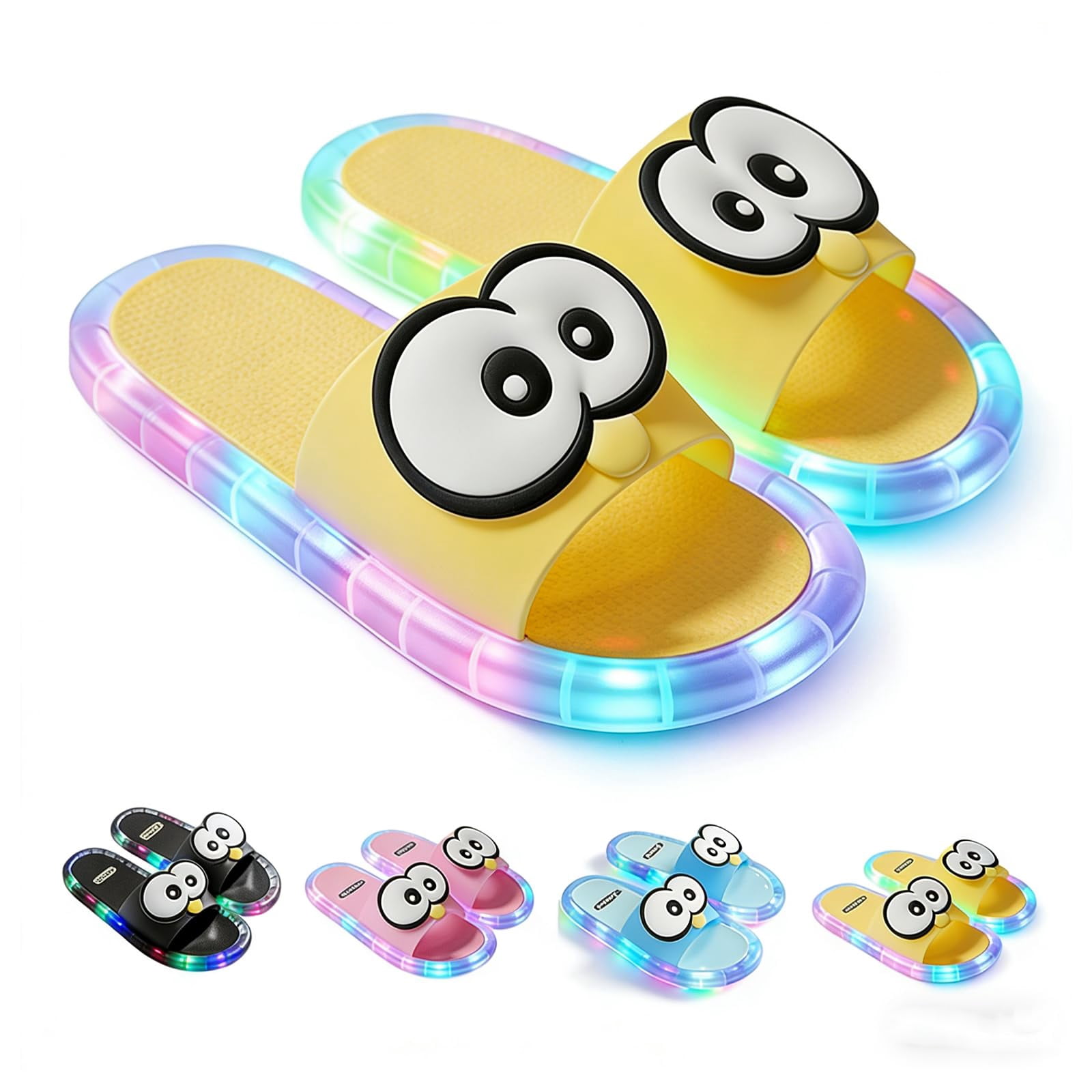 Women's Cute Cartoon Eyes Motion Sensor LED Light Up Slippers Indoor ...