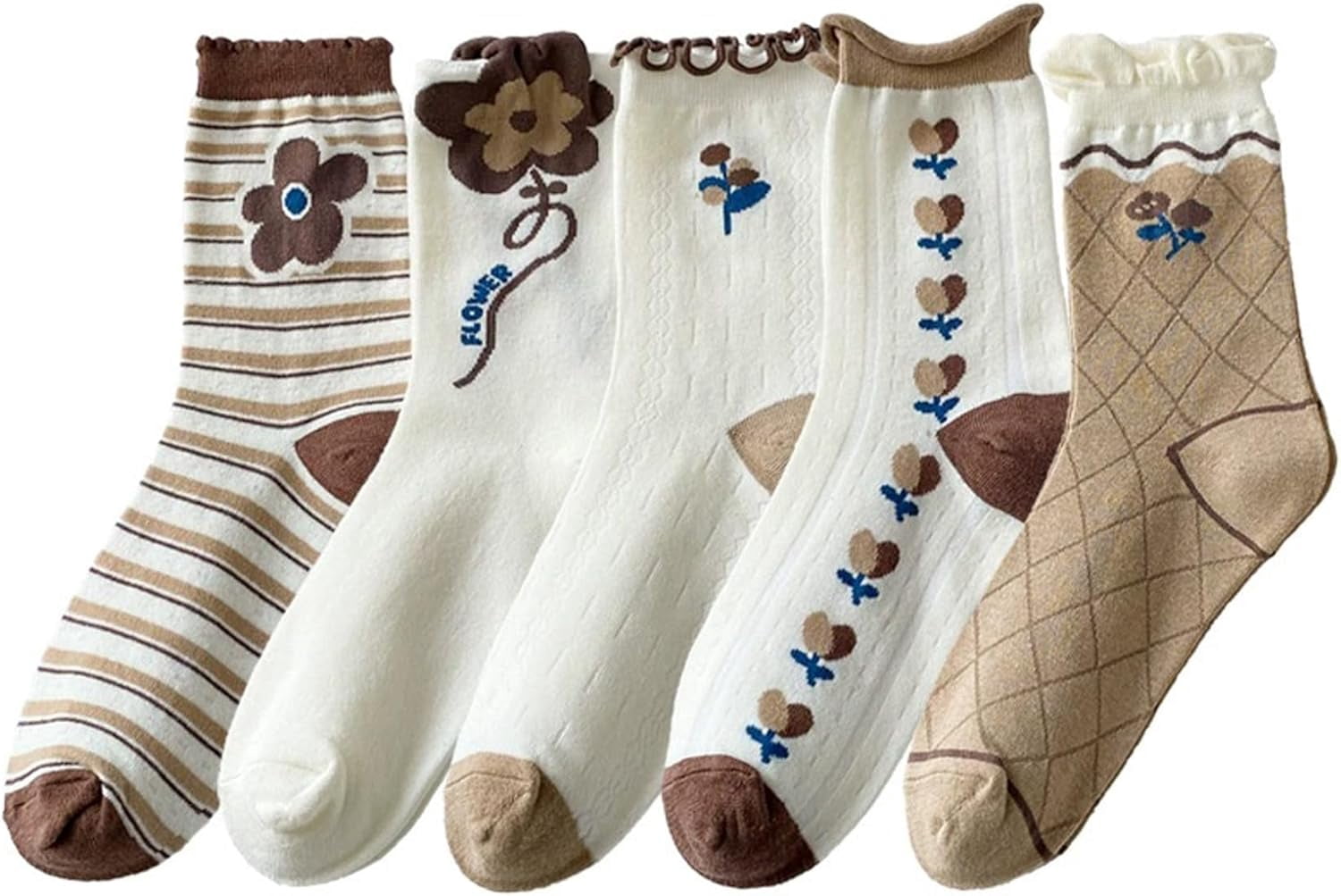 Women's Cute Floral Socks Ruffle Frilly Aesthetic 3D Flower Cottagecore ...