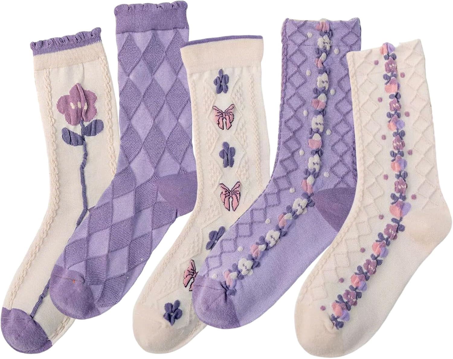 Women's Cute Floral Socks Ruffle Frilly Aesthetic 3D Flower Cottagecore ...