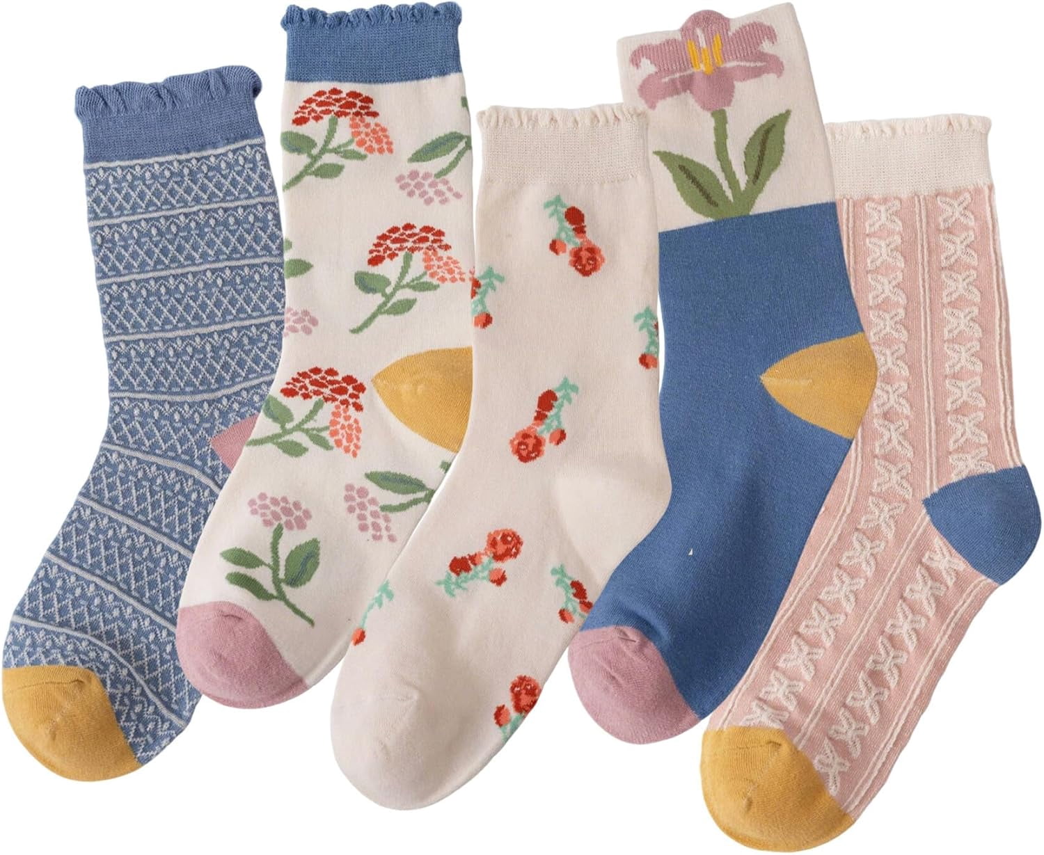 Women's Cute Floral Socks Ruffle Frilly Aesthetic 3D Flower Cottagecore ...