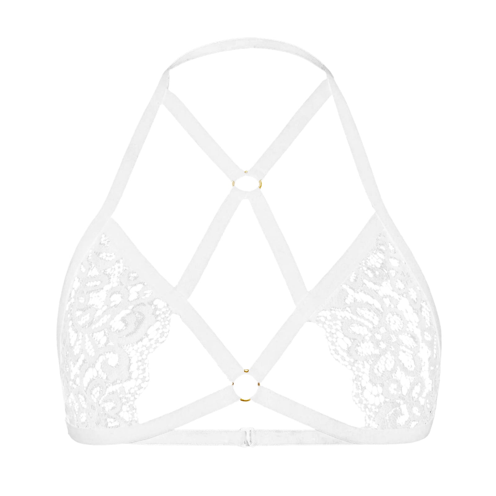 Womens Cute Halter See Through Bra Metal Ring Hollow Lace V Neck Underwear Women Garter