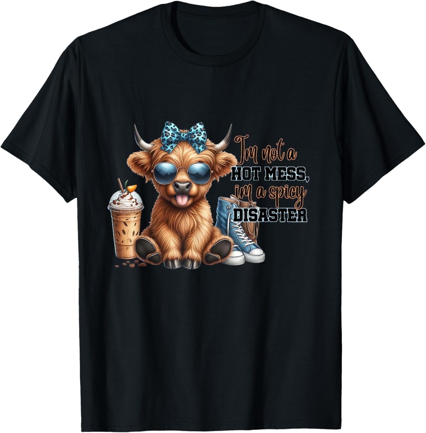 Women's Cute Highland Cow I'm Not A Mess Funny Positive Cow T-Shirt ...