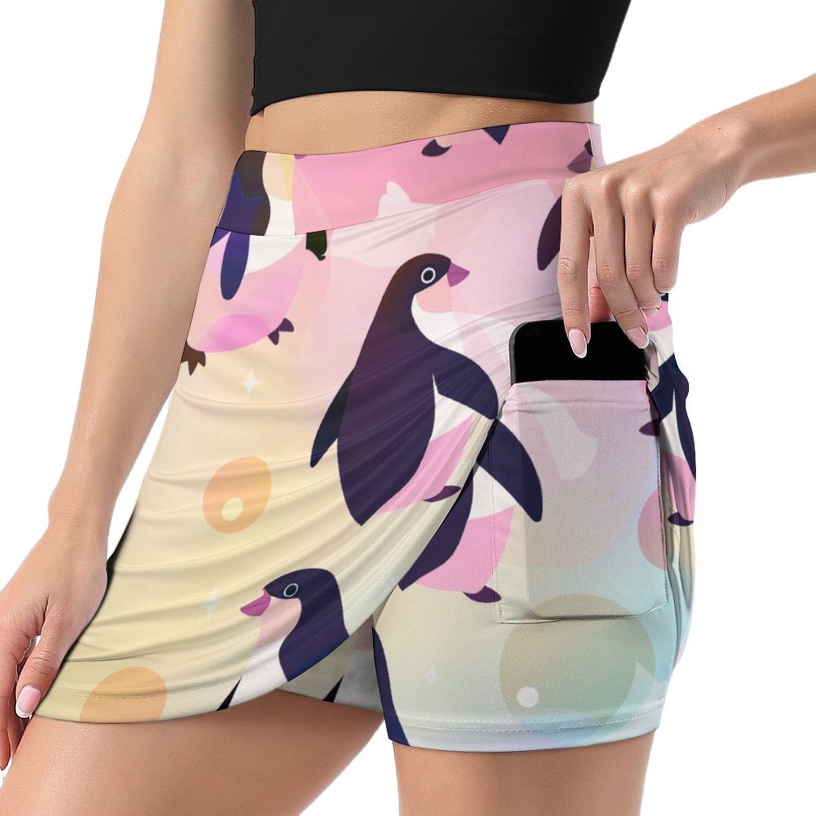 Women's Cute Penguin Print High Waist A-Line Mini Skirts Colorful ...