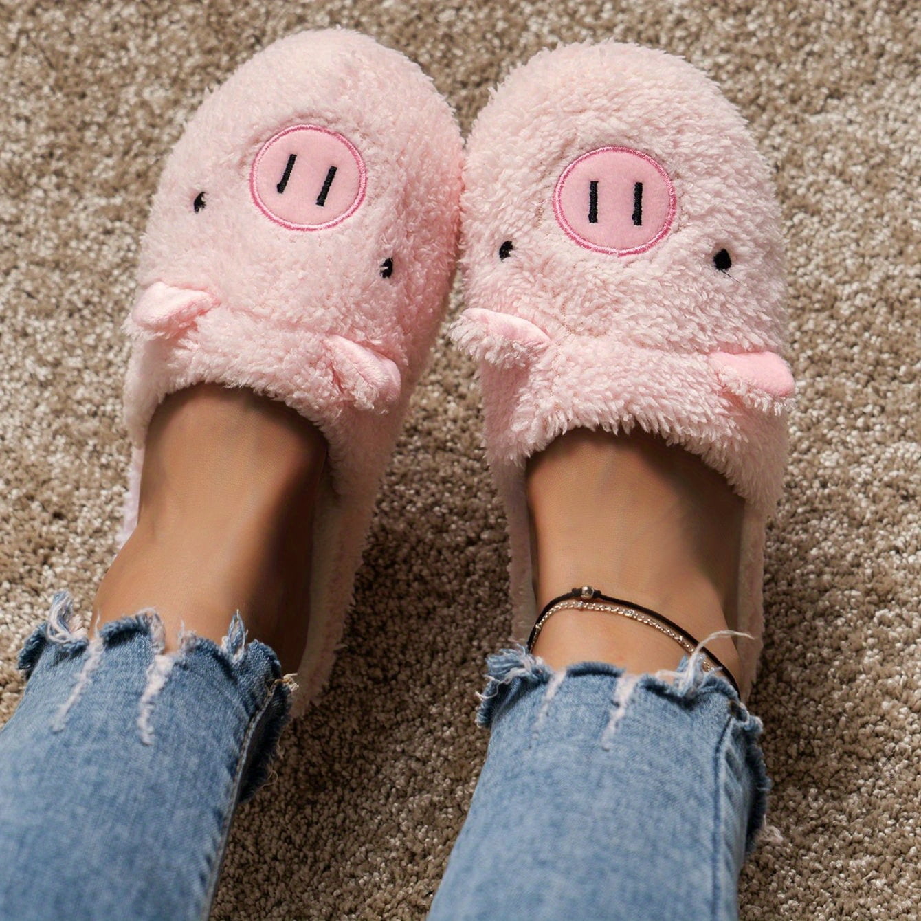 Women's Cute Plush Pig Slippers, Closed Toe Warm Fuzzy Shoes, Indoor ...