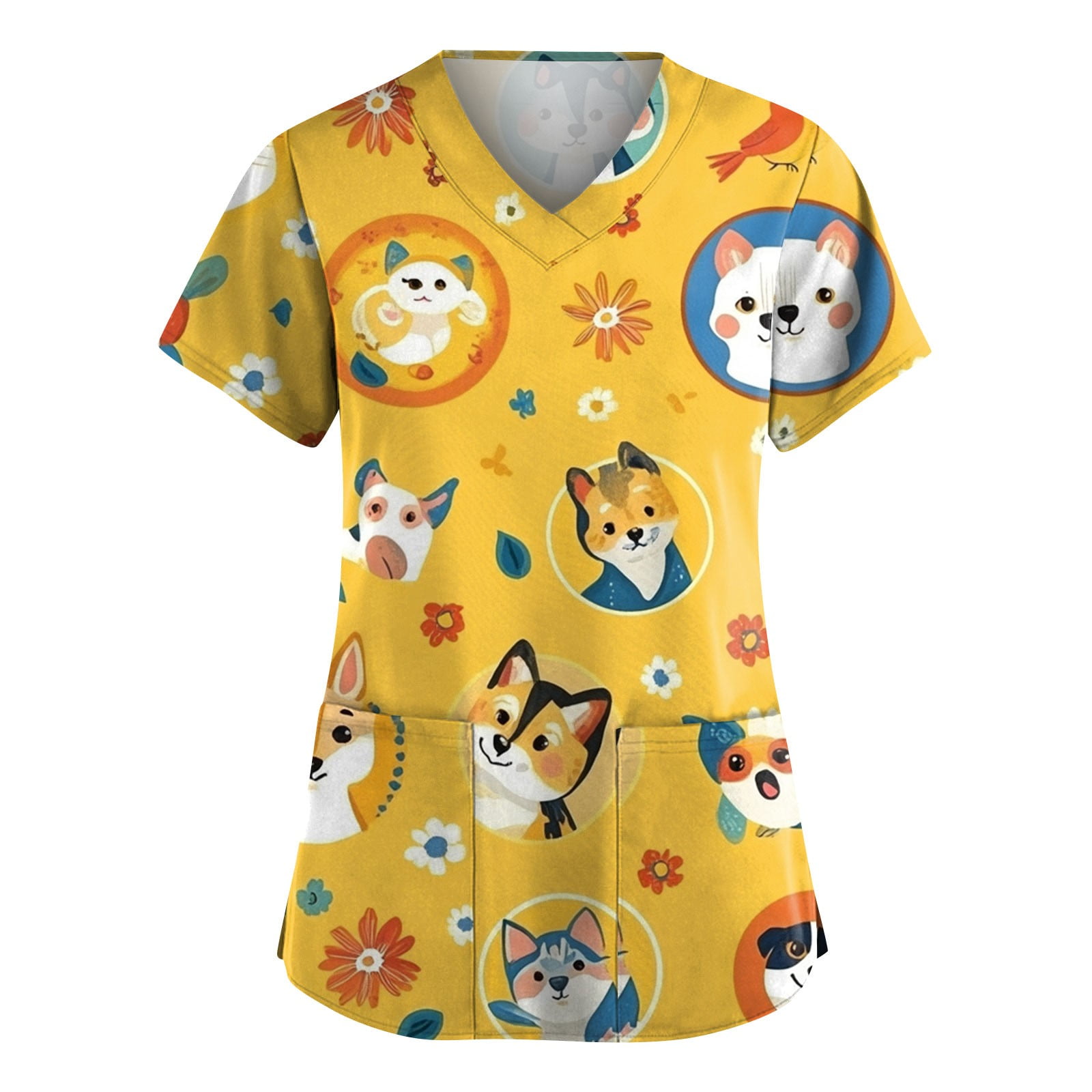 Women's Cute Print Healthcare Nurse Uniforms V-Neck Scrub Top - Walmart.com