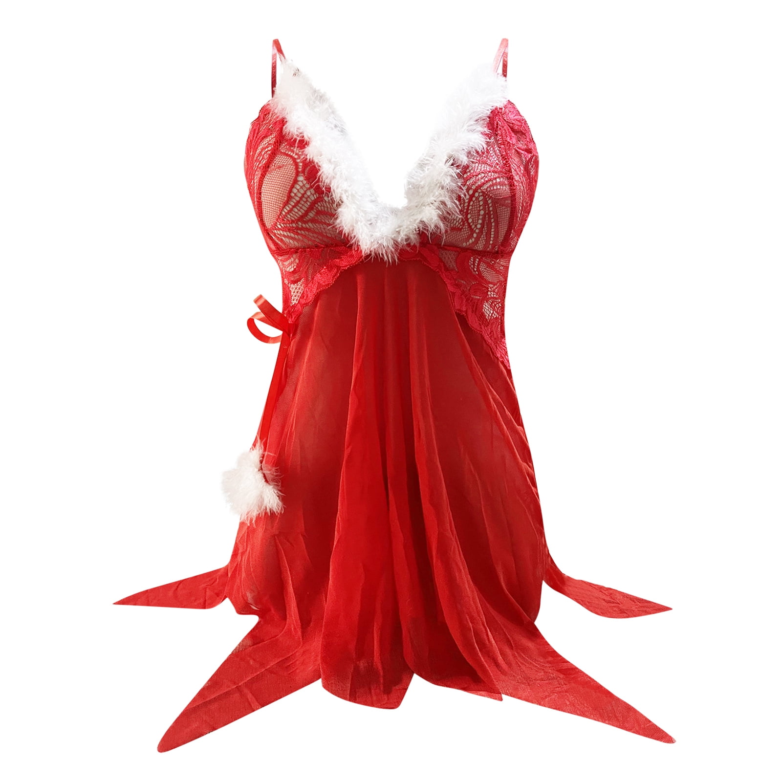 Womens Cute Santa Christmas Lingerie Set With Garter Belts Lace Teddy