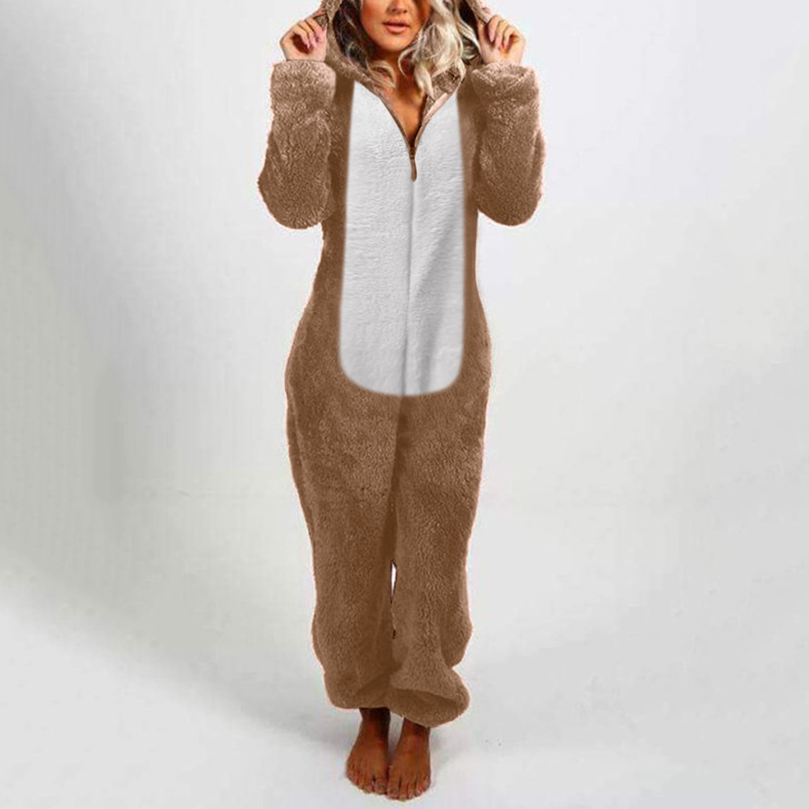 Women's Cute Sherpa Romper Fleece Onesie Pajama One-Piece Zipper Plus ...