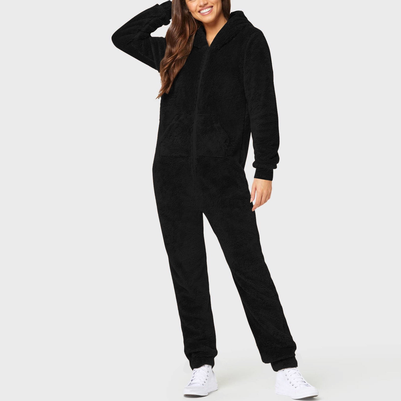 Women's Cute Sherpa Romper Fleece Onesie Pajama One-Piece Zipper Plus ...