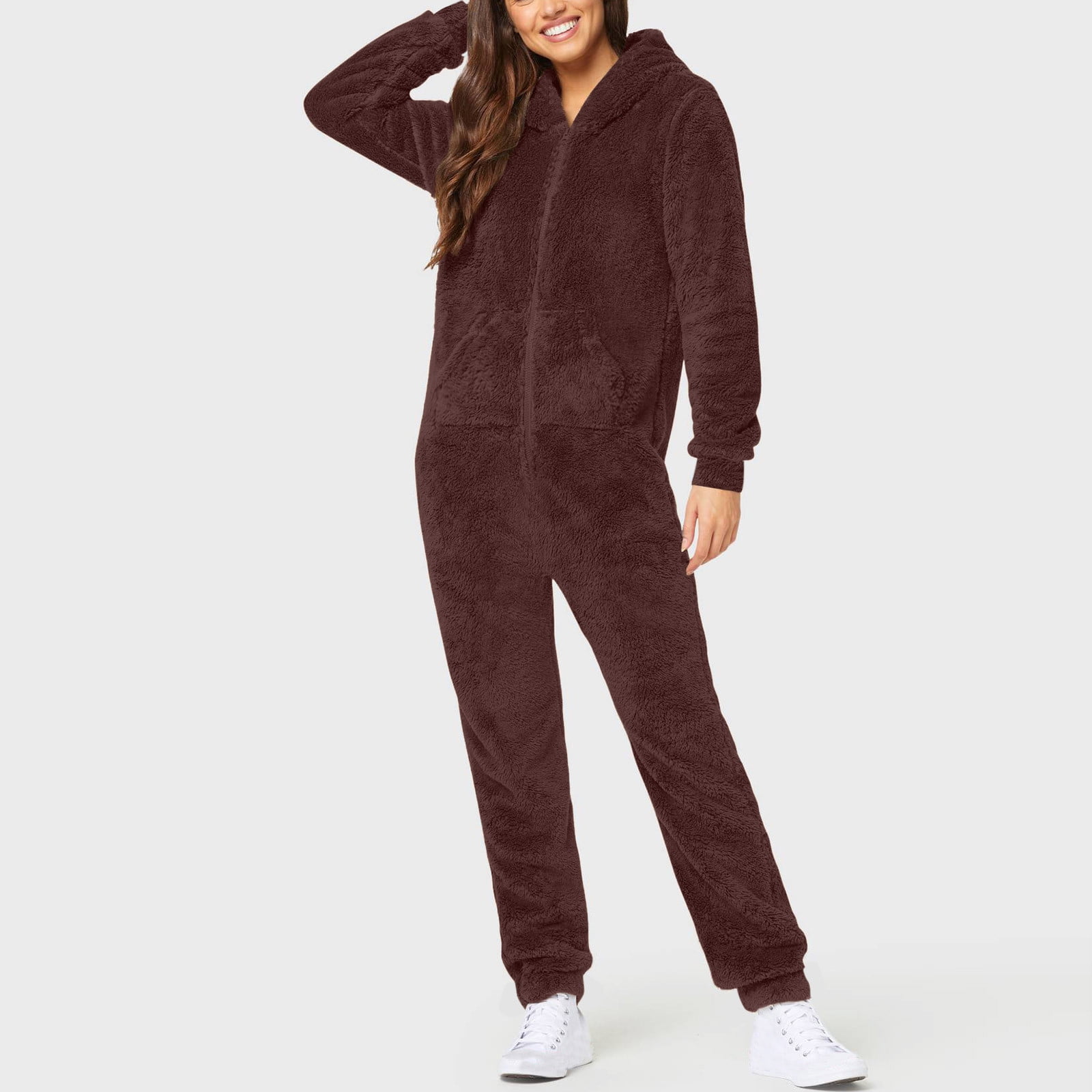 Women's Cute Sherpa Romper Fleece Onesie Pajama One-Piece Zipper Plus ...