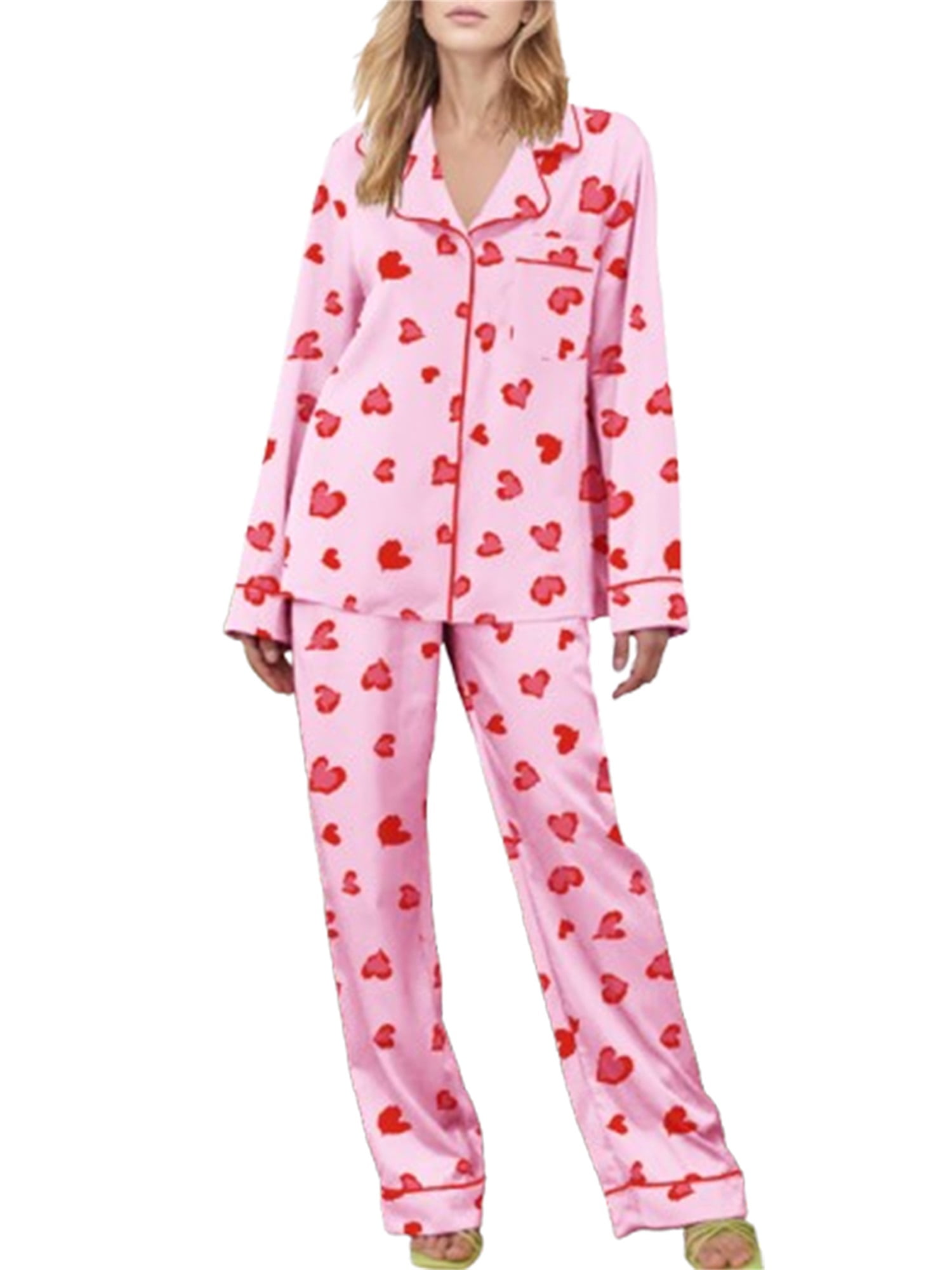 Women’s Cute Valentine's Day Pajama Set Heart Print Long Sleeve Shirt ...