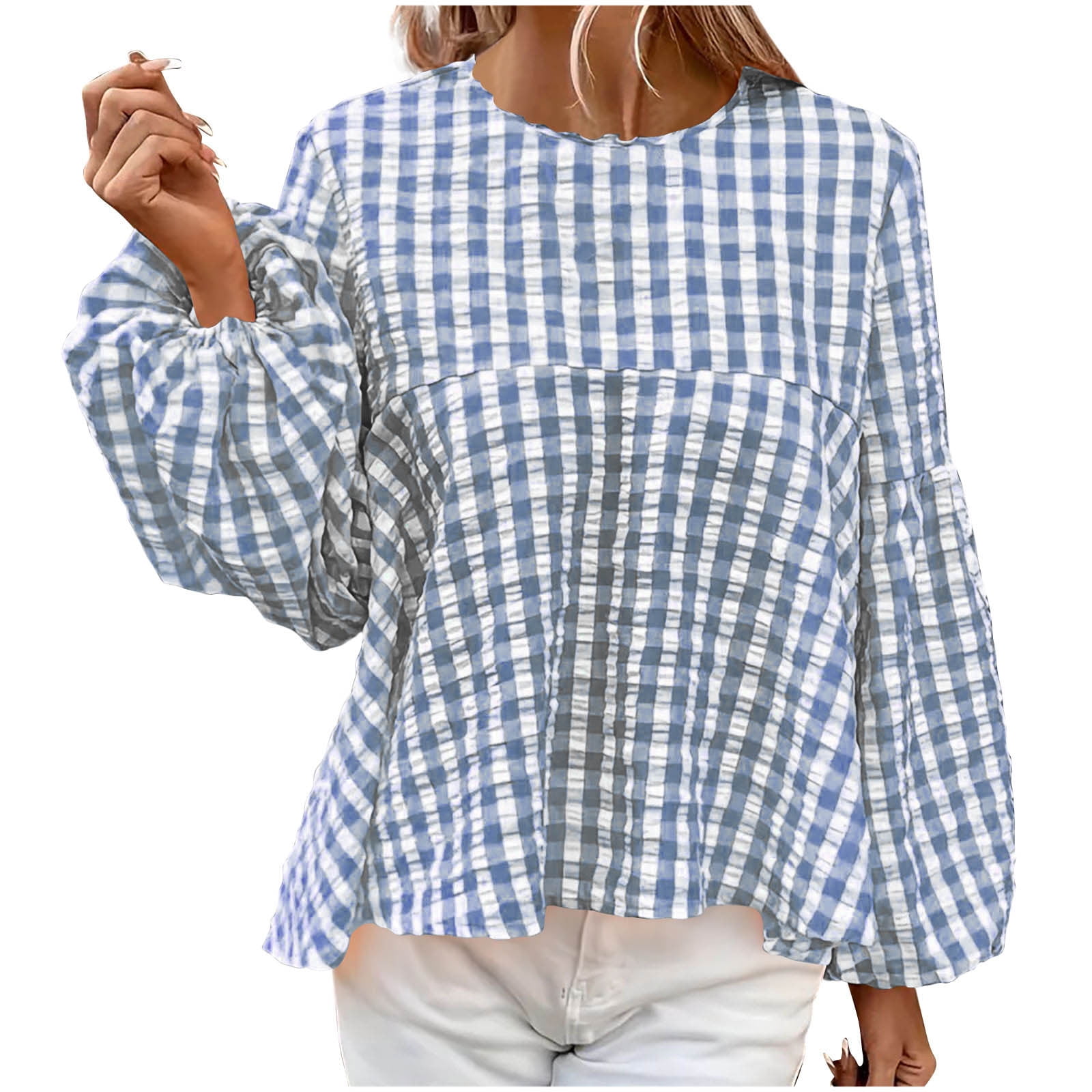 Women's Cute Y2K Tops Puff Sleeve Striped Babydoll Blouse Ruffle Hem ...
