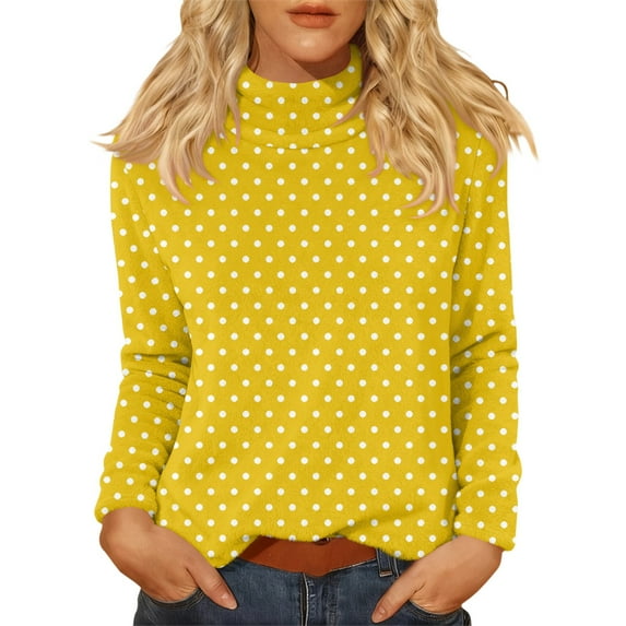 Women's Daily Casual Long Sleeve Mid Collar Top with Spotted Print ...