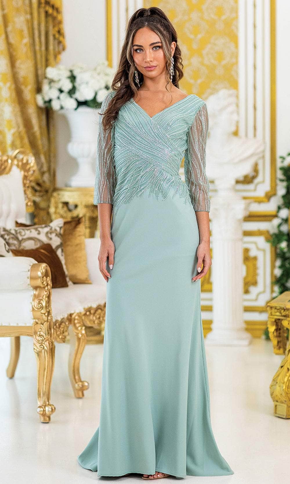 Women's Dancing Queen 4475 – Beaded Illusion Sleeve Sheath Evening ...
