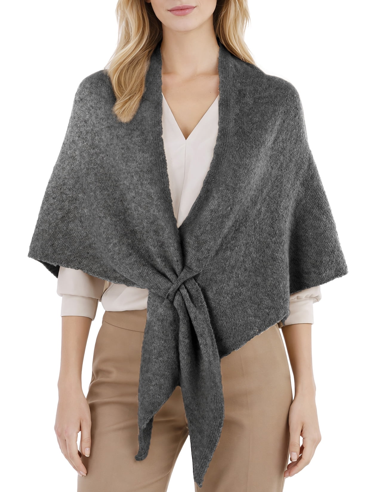 Women's Dark Grey Knitted Wool Blend Triangle Shawl, Soft Warm ...