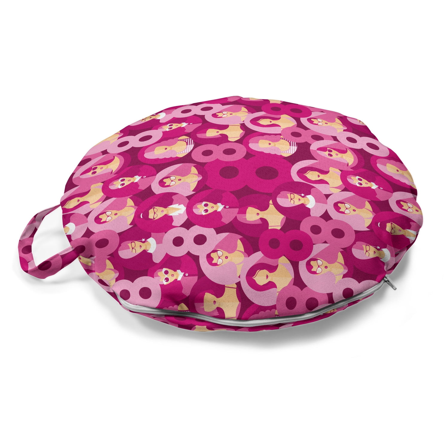 Women's Day Round Floor Cushion with Handle, Pattern of Circular Lady ...