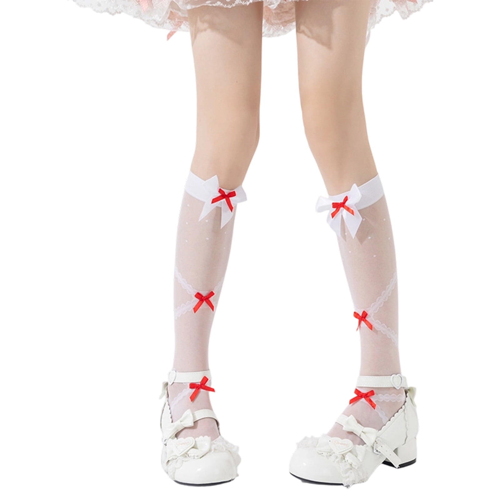 Women's Decorative Sweet Bows Detail Sheer Hosiery Japanese Elegant ...