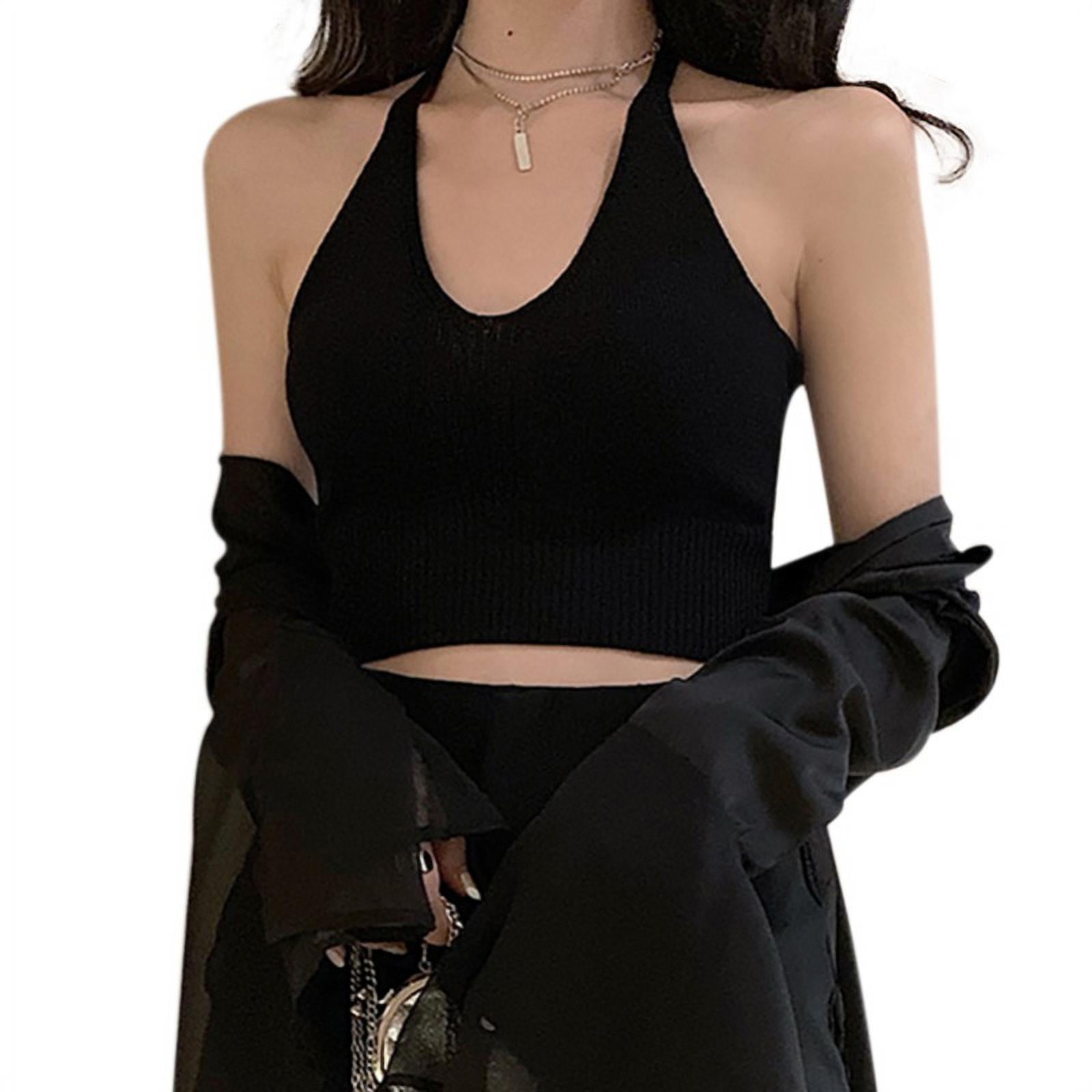 Women's Deep V Neck Halter Crop Cami Top Sleeveless Camisole - Walmart.com