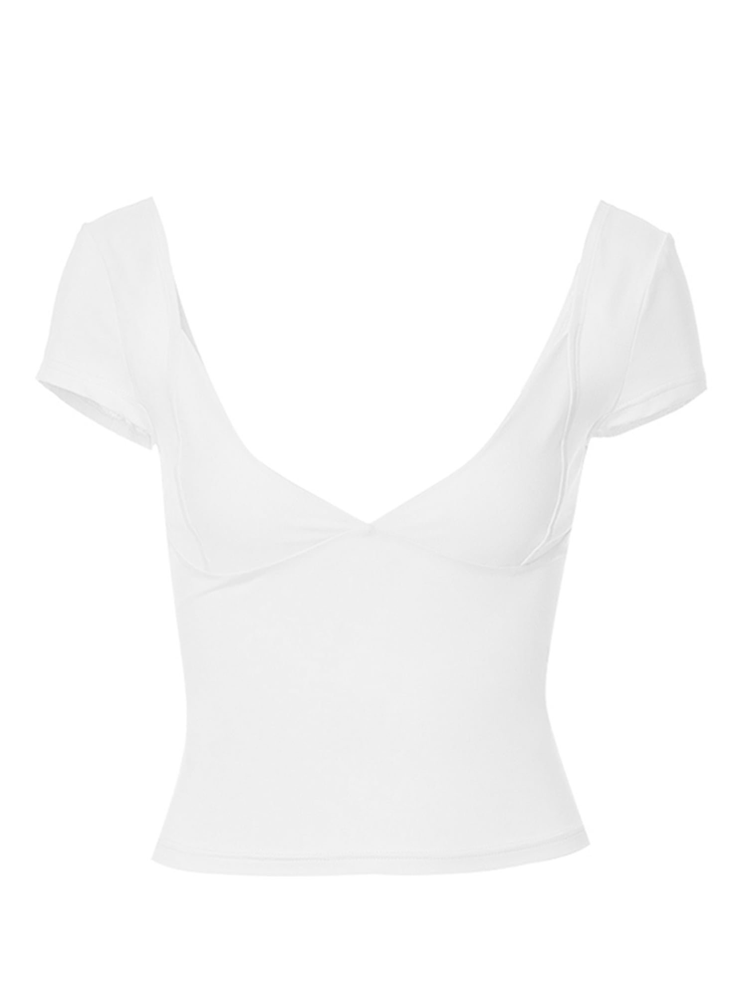 Women's Deep V Neck Tops, Casual Short Sleeve Low Cut Solid Color Slim ...