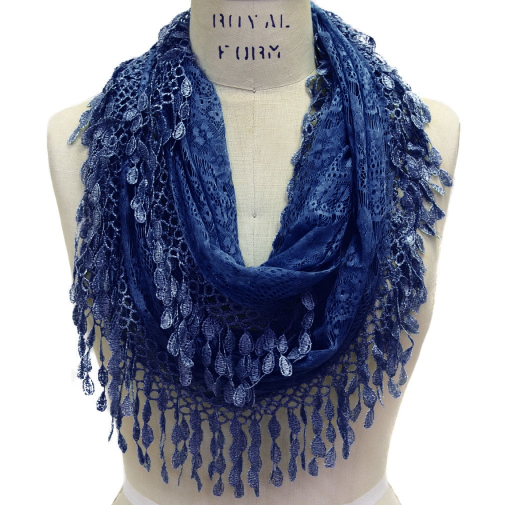 Women's Delicate Lace Infinity Scarf with Teardrop Fringes - Walmart.com