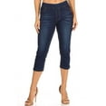 Jvini Women's Pull-On Elastic Waist Stretch Denim Capri Jeans in Dark ...