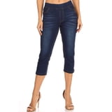 Jvini Women's Stretch Pull-On Denim Capris Dark Blue Wash High Rise 21 ...
