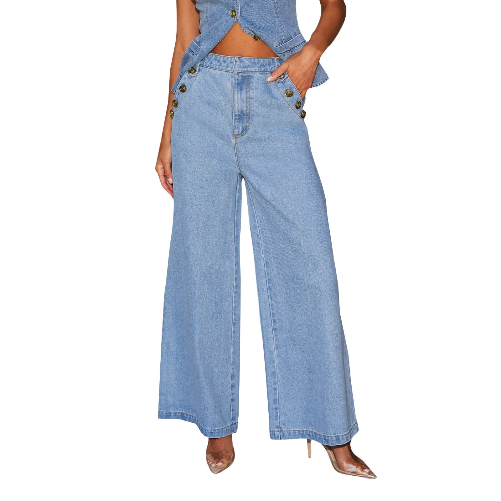 Women's Denim Classic Versatile High Waist Fashionable Trousers - High ...
