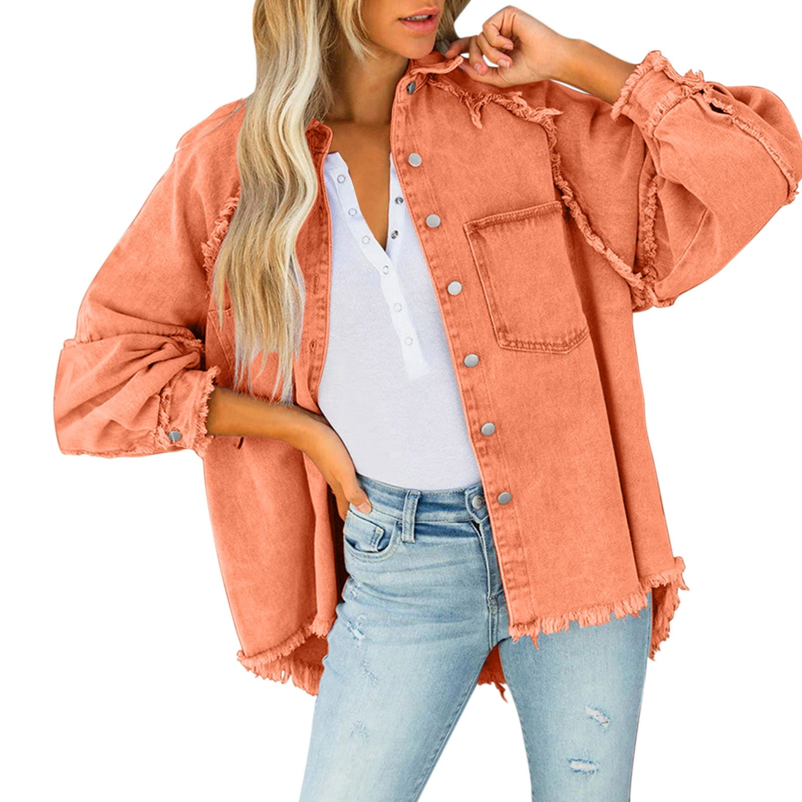 Women's Denim Jackets Distressed Ripped Fringe Open Front Cardigans ...