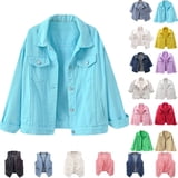 Women's Denim Jackets Women's Basic Solid Color Button Down Denim ...