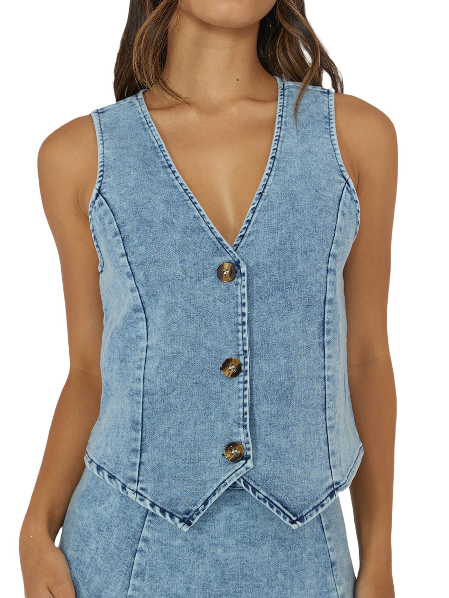 Women's Denim Tank Tops Summer Casual Shirts Sleeveless Deep V Neck ...