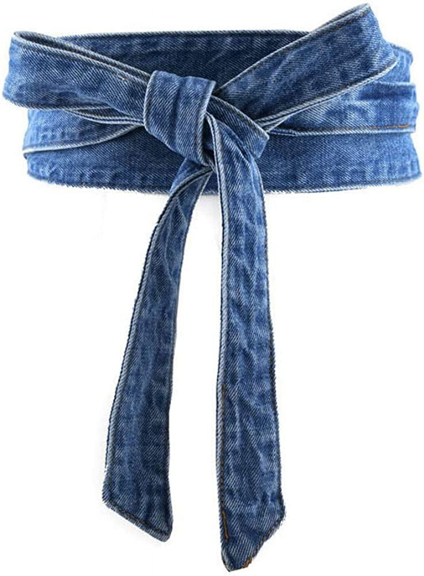 Women's Denim Wide Waist Belt Self Tie Wrap Around Obi Waist Band Cinch ...