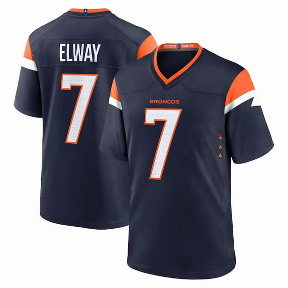 Women's Denver Elway 7 Navy Sports Player Game Stitched Name Number T ...
