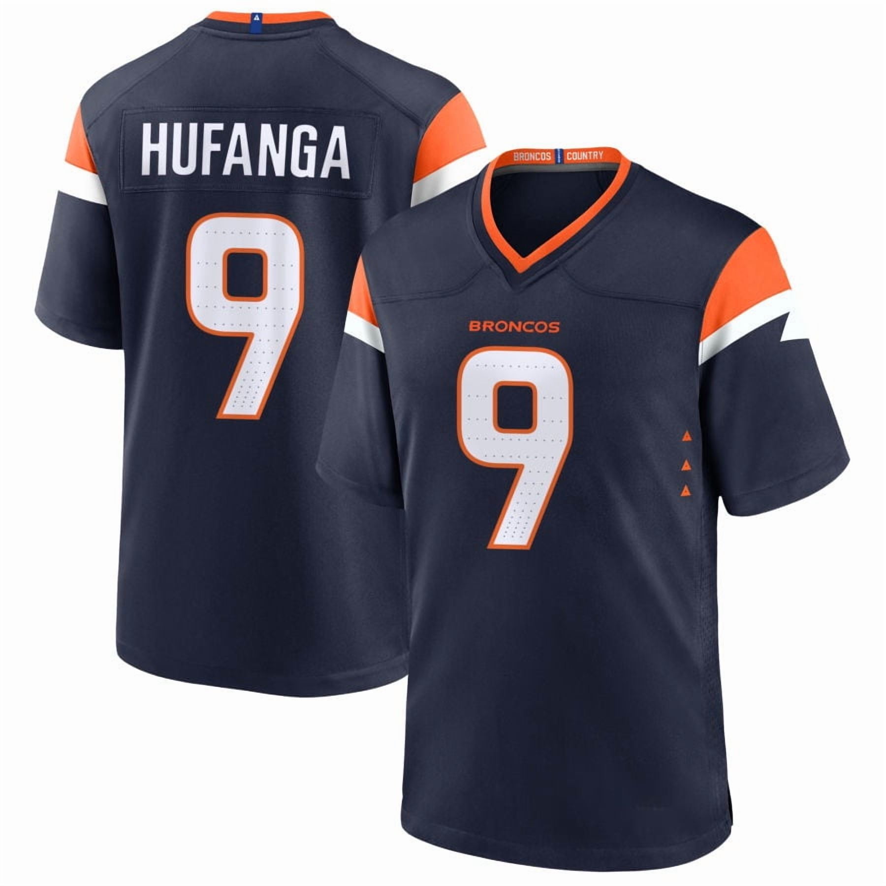 Women's Denver Hufanga 9 Navy Sports Player Game Stitched Name Number T ...