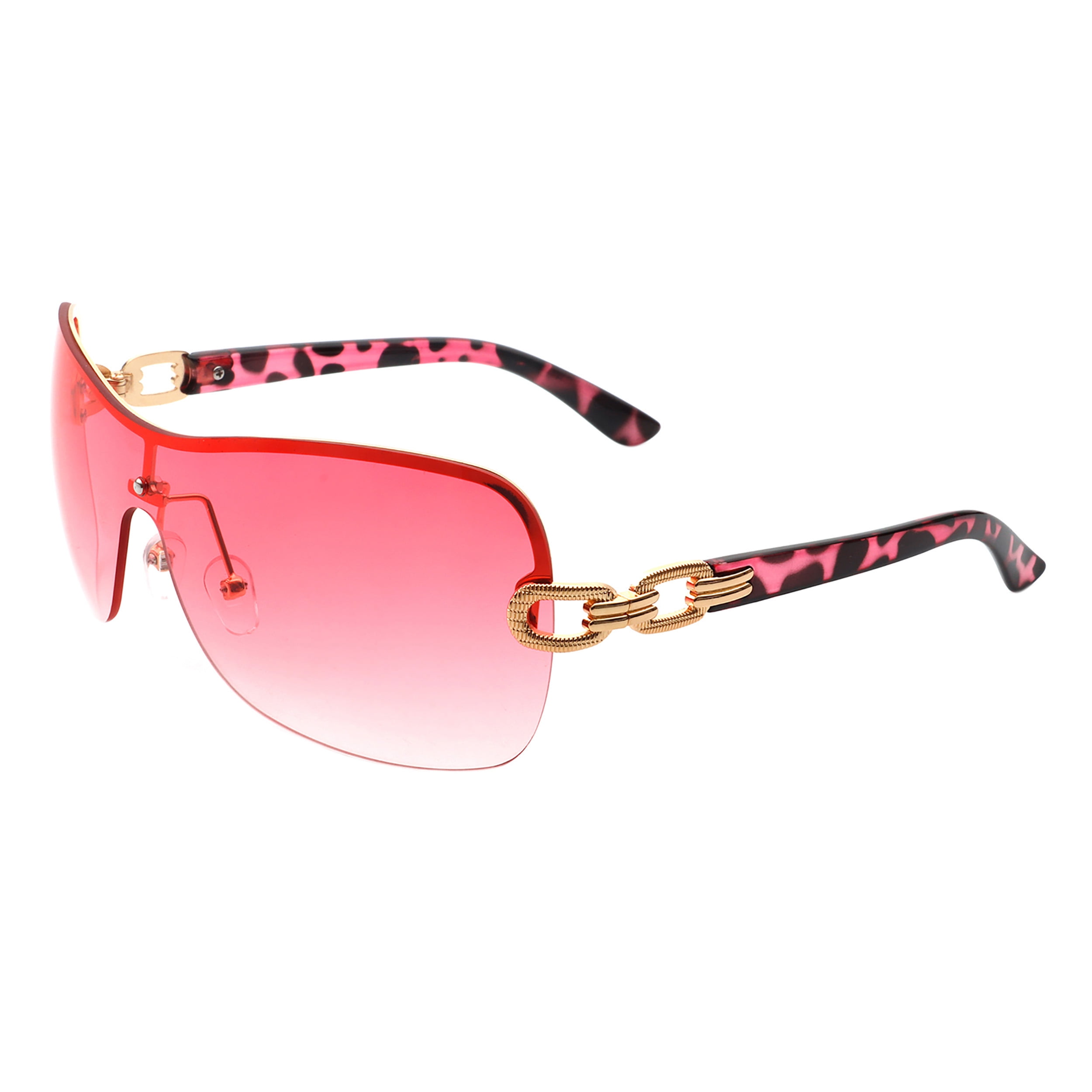 Women's Designer Style Sunglasses Semi-rimless Shield UV400 Gold Pink ...