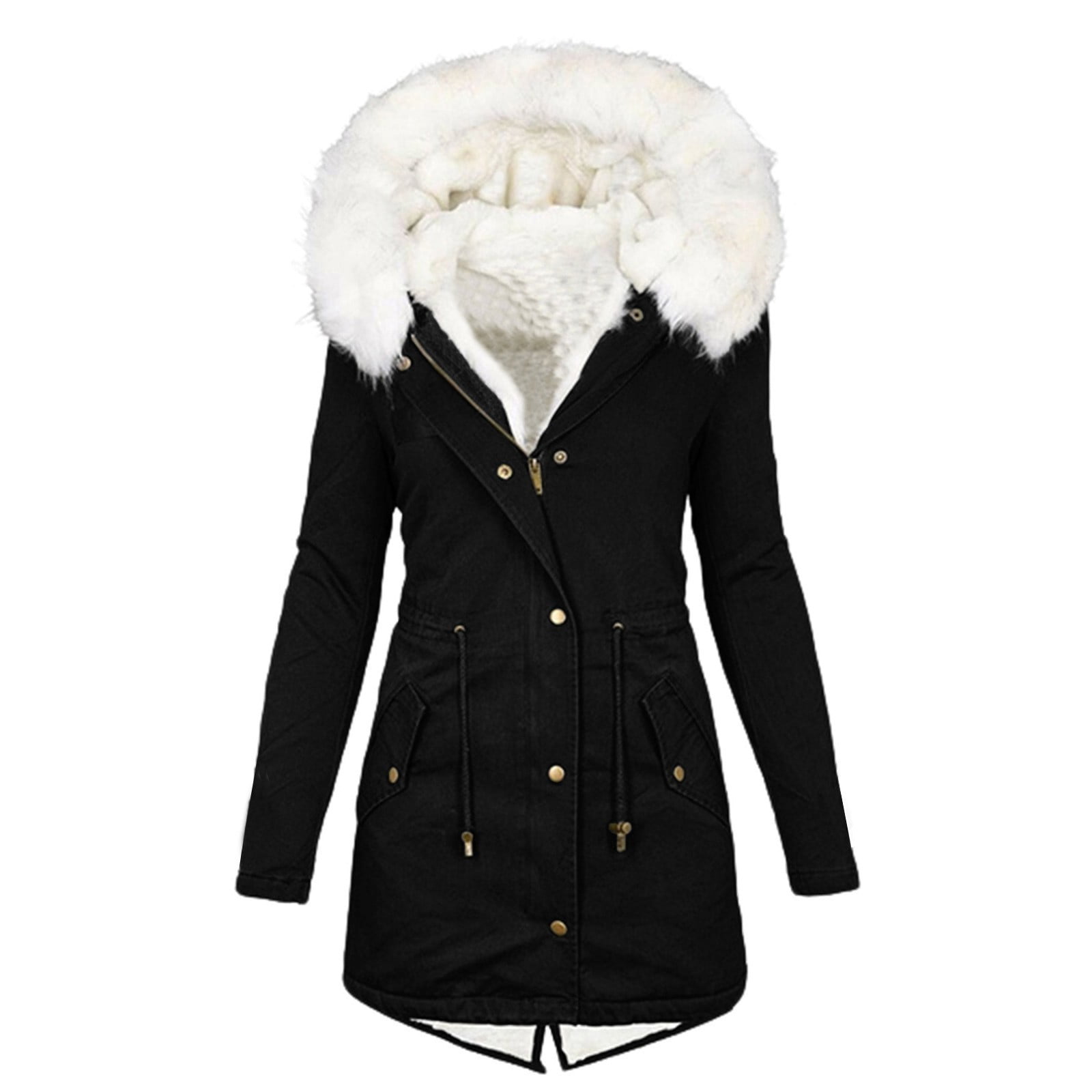 Women's Designer Warm Winter Parka Quilted ed Long Coat Jacket Fleece ...