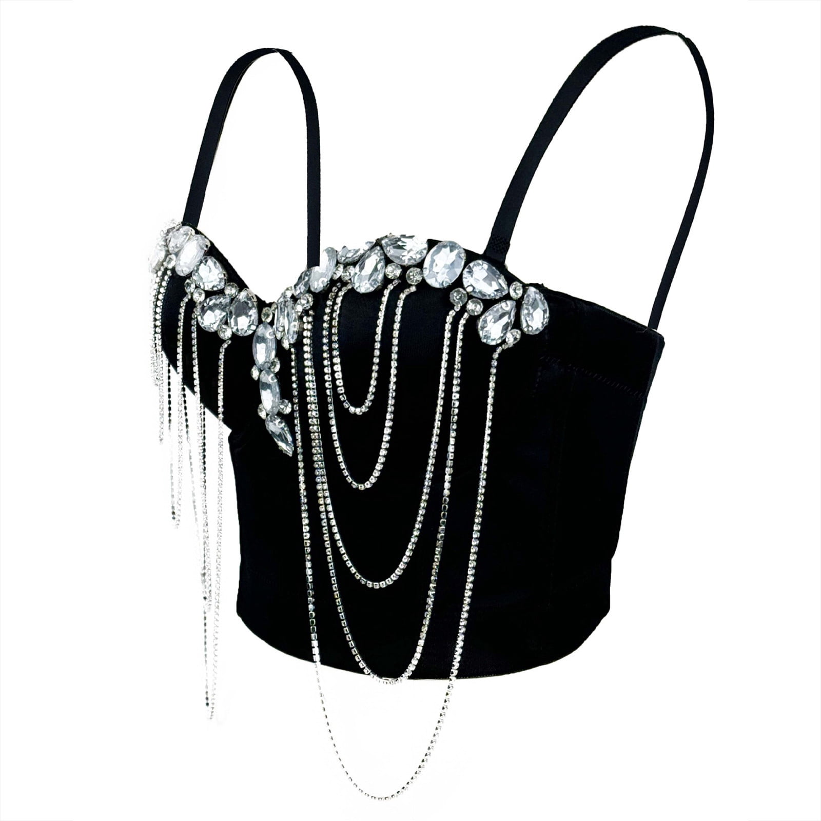 Women's Diamond Chain Mesh Bustier Crop Top Push Up Corset Top Bralet ...