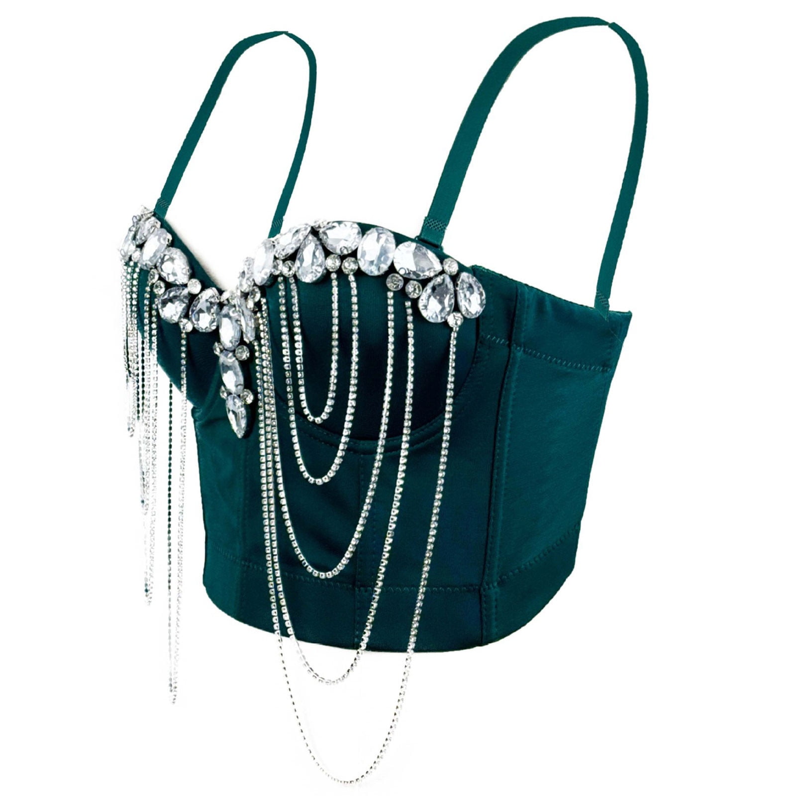 Women's Diamond Chain Mesh Bustier Crop Top Push Up Corset Top Bralet ...