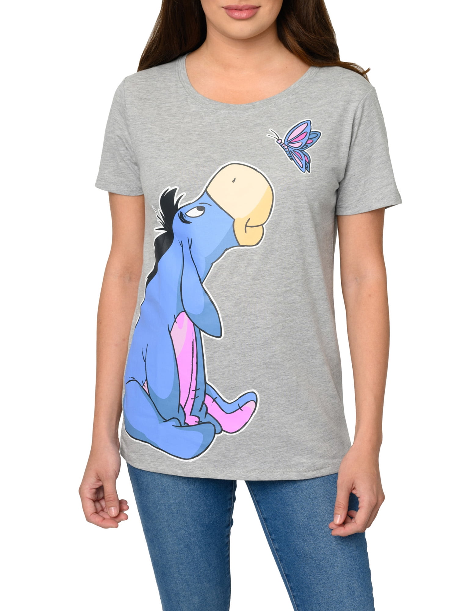 Women's Disney Eeyore T-Shirt Butterfly Short Sleeve Gray Winnie The ...