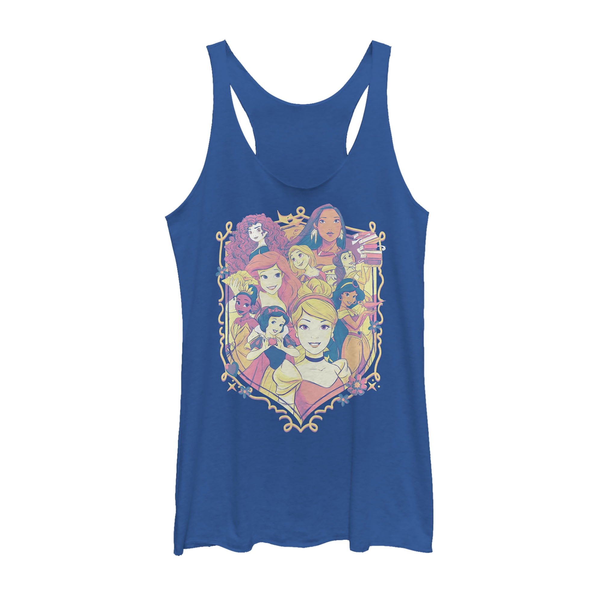 Women's Disney Princesses Collage Emblem Racerback Tank Top Royal Blue ...