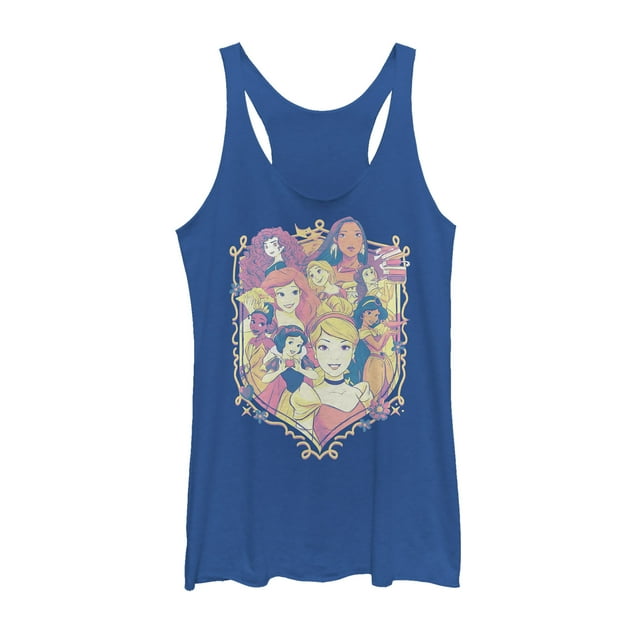 Women's Disney Princesses Collage Emblem Racerback Tank Top Royal Blue ...