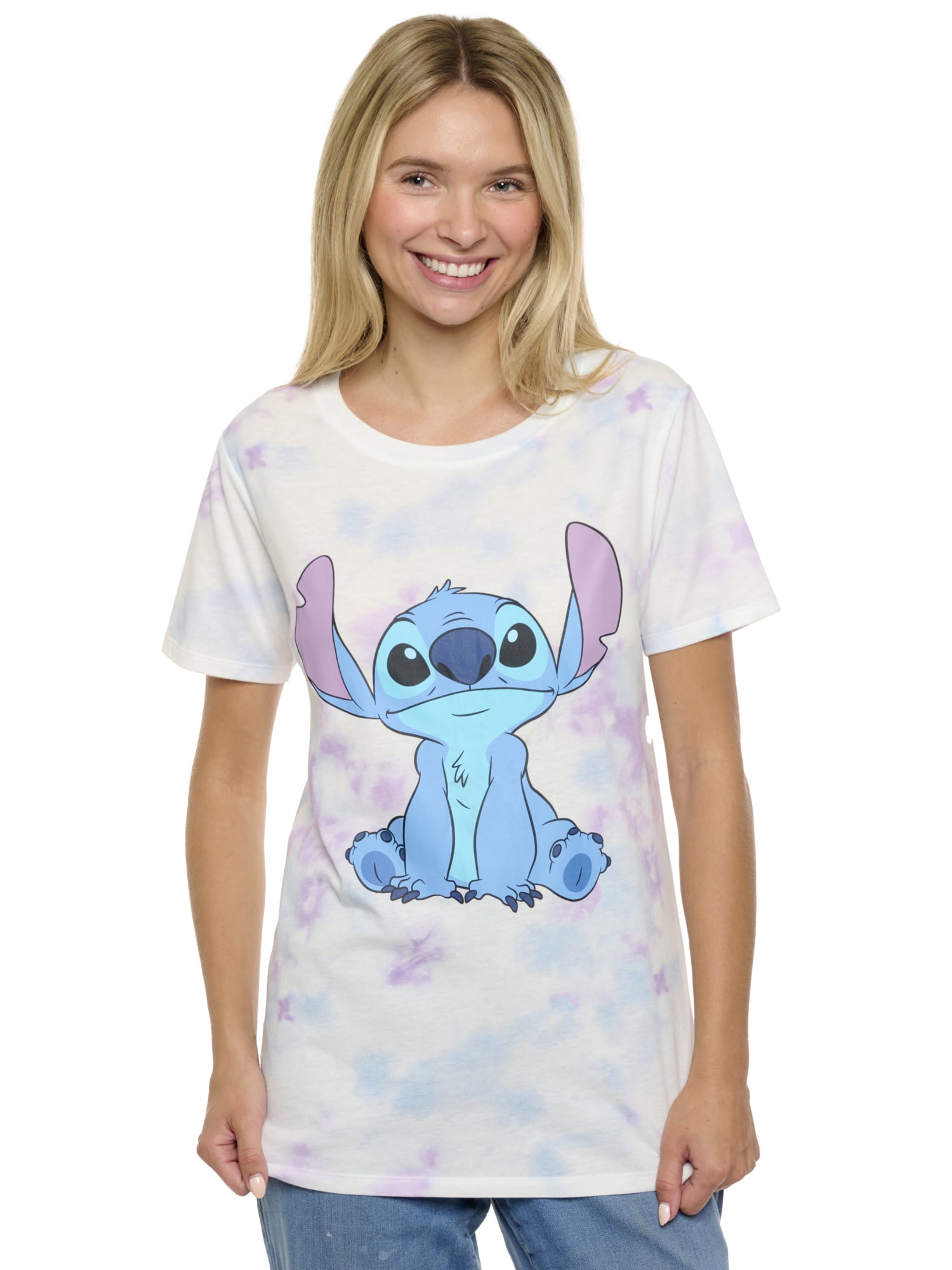 Women's Disney Stitch T-Shirt Pastel Tie Dye Short Sleeve White ...