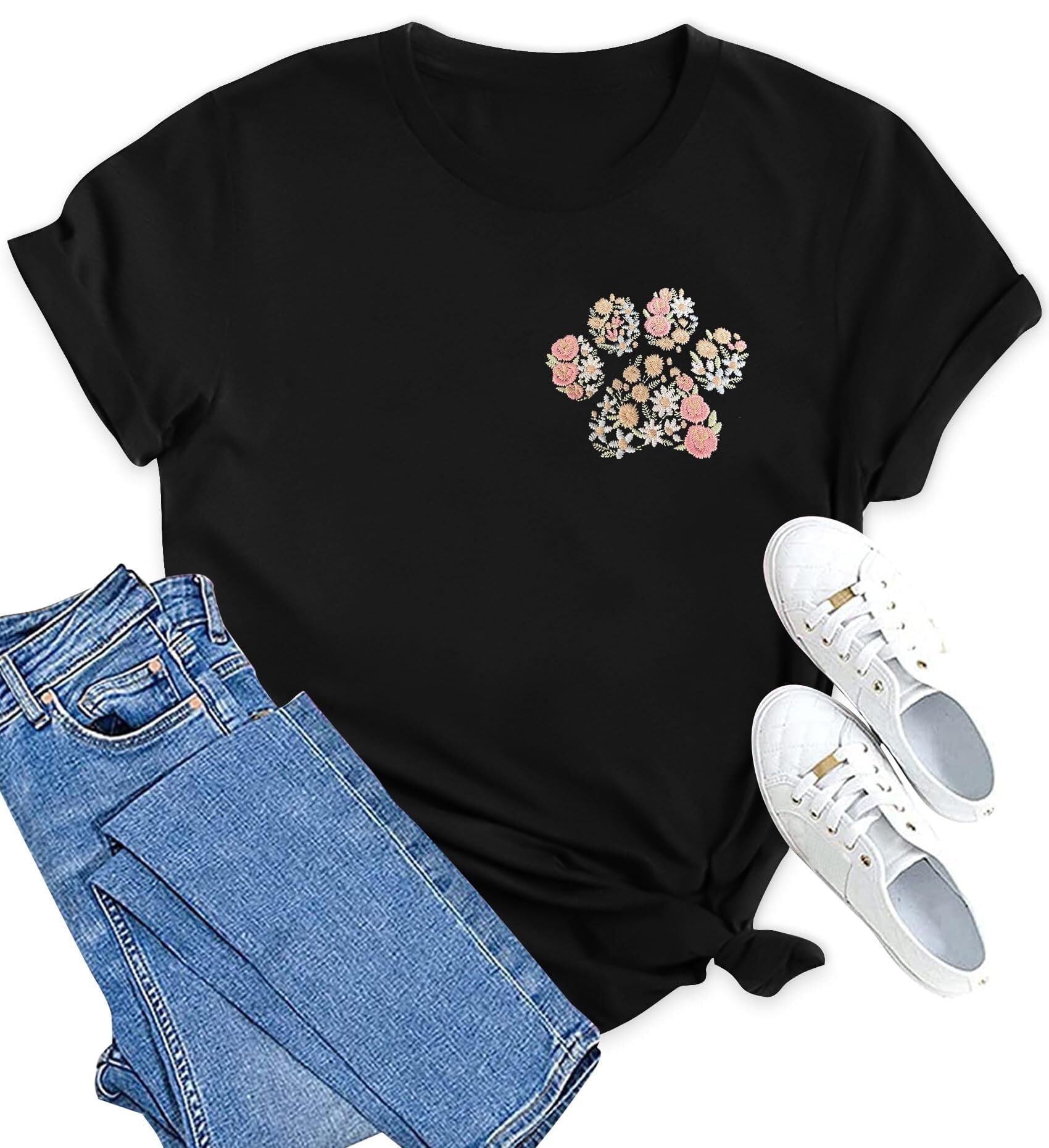 Women's Dog Paw Print Shirt: Cute Dog Mom T-Shirt with Casual Short ...
