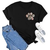 Women's Dog Paw Print Shirt: Cute Dog Mom T-Shirt with Casual Short ...