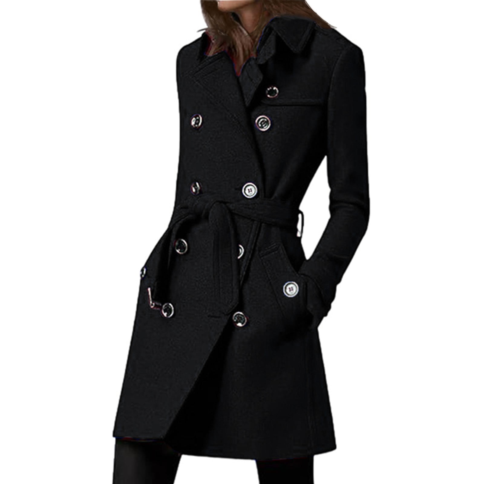 Women's Double-Breasted Wool Blend Trench Coat Stylish Long Overcoat ...