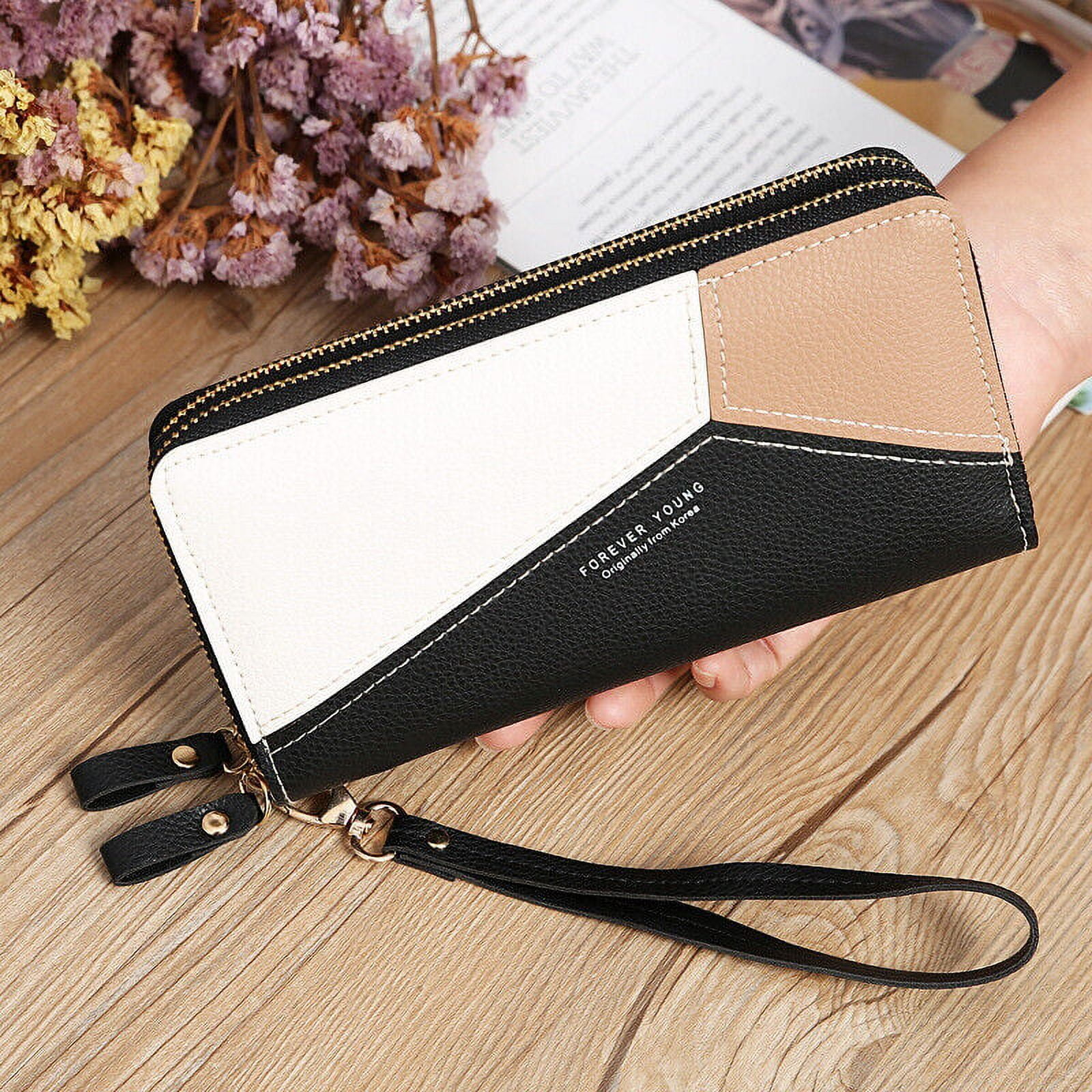 Women's Wallets Large Capacity Leather Double Zipper Phone Wristlet ...