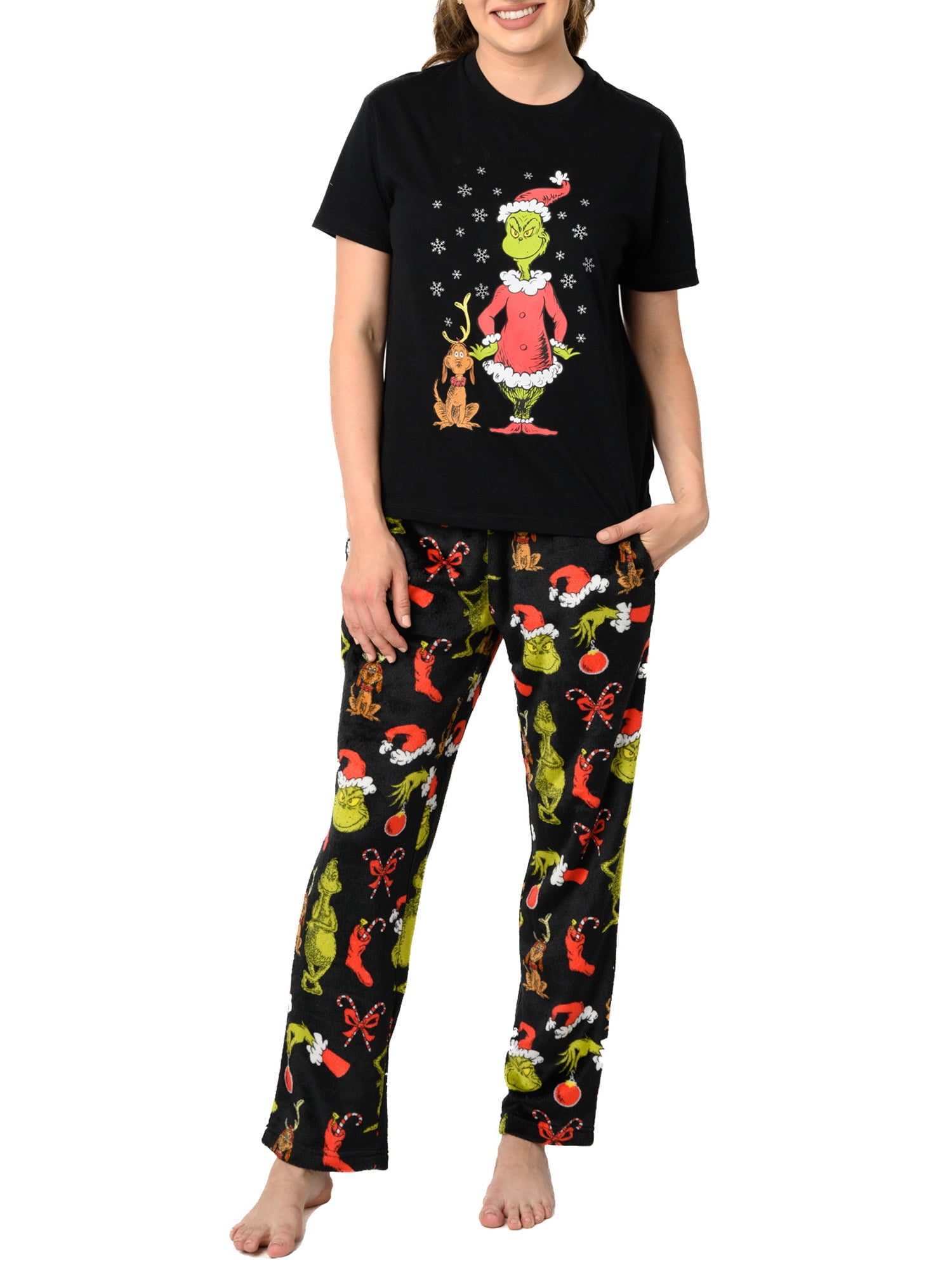 Women's Dr Seuss' The Grinch & Max Christmas Pajama Set - Adult Lounge Wear, Fuzzy Night ...
