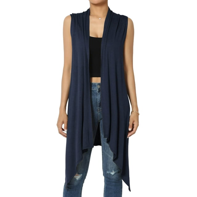 Women's Draped Jersey Open Front Sleeveless Cardigan Waterfall ...