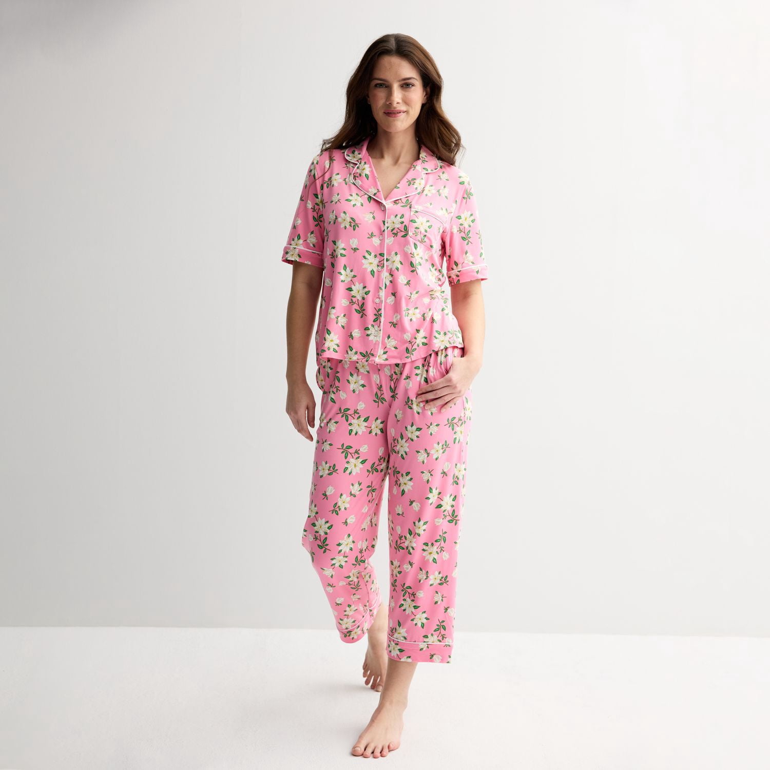 Women's Draper James 2-Piece Cozy Elbow Sleeve Notch Pajama Top and ...