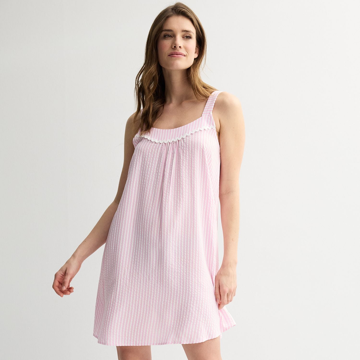 Women's Draper James Seersucker Chemise Color: Pink Stripe Size: LARGE ...